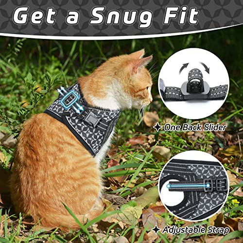 CatRomance Cat Harness and Leash, Escape Proof Kitten Harness and Leash Set for Walking, Adjustable Cat Vest Harness for Kitten, Breathable Kitty Harness with Reflective Strips and Easy Control