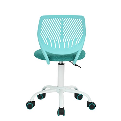 FurnitureR Writing Task Chair 360 Swivel,Low Mid PP Mesh Back Fabric Seat, Height Adjustable, Rolling Castor,W15.7”xD15.2”x H29.5-34.2",Turquoise