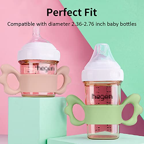 FAREVER Baby Bottle Handles, Silicone Wide-Neck Baby Bottle Handle, Outer Diameter Over 6cm for Bottle Pink/White/Green/Grey (4 Pack)