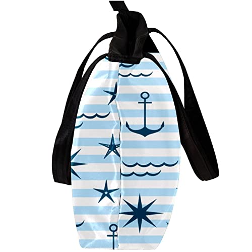Women's Large Size Canvas Shoulder Bag Hobo Crossbody Handbag Casual Tote, Navy Blue Anchor Marine Striped Cartoon