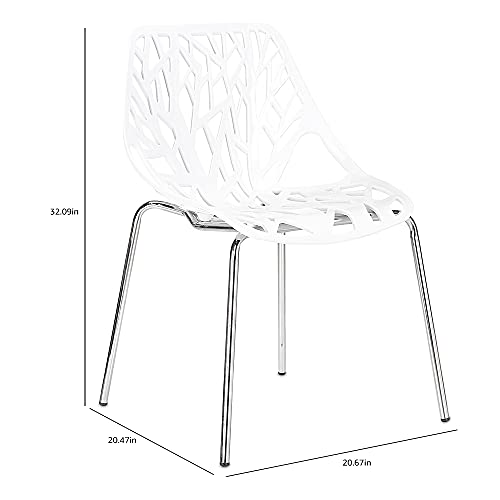 CangLong Modern Mid Century Plastic Shell Hollow Matal Legs Dining Chairs, set of 2, White 2