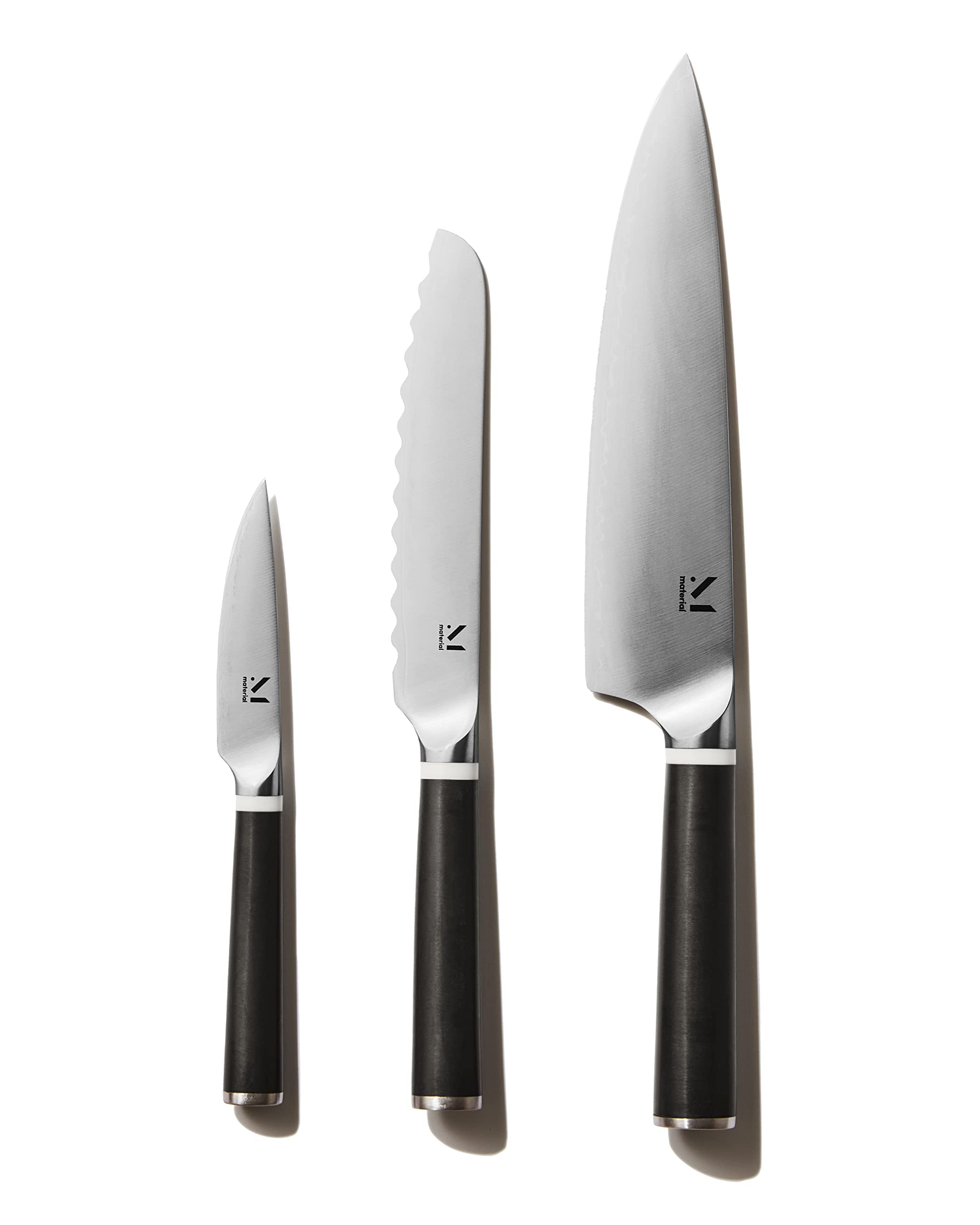 Material - Magnetic Knife Block Set - Kitchen Knife Set - Knife Block, 8" Chef Knife, 6" Serrated Bread Knife, 4" Paring Knife, Walnut/Almost Black