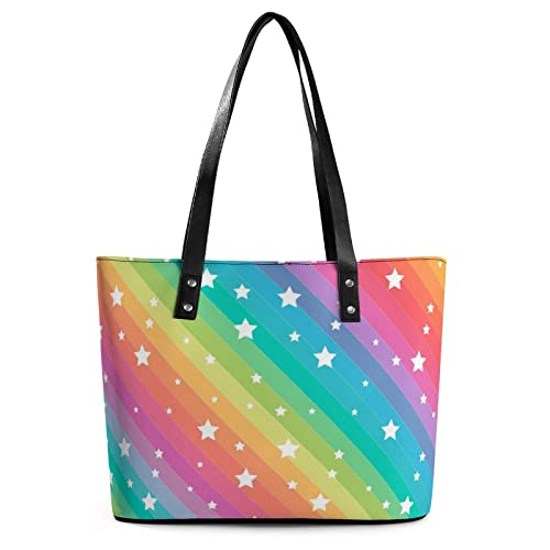 Womens Handbag Rainbow Leather Tote Bag Top Handle Satchel Bags For Lady