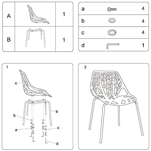 CangLong Modern Mid Century Plastic Shell Hollow Matal Legs Dining Chairs, set of 2, White 2