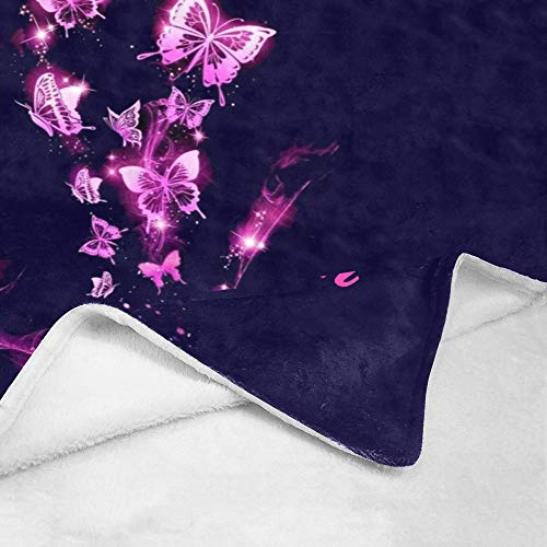 CUXWEOT Custom Blanket Personalized Purple Print Bling Butterfly Soft Fleece Throw Blanket with Name for Gifts Sofa Bed (50 X 60 inches)