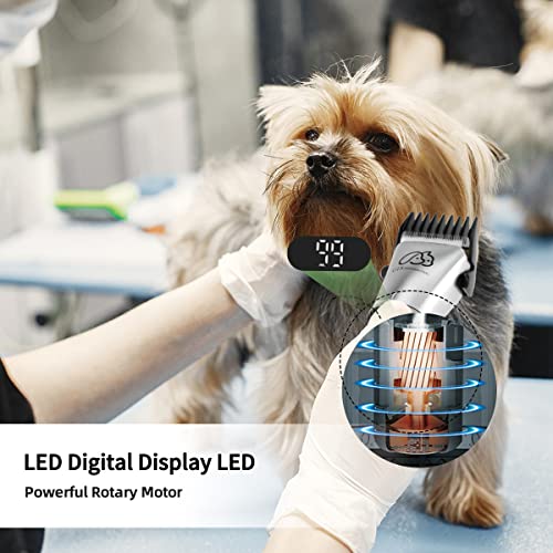 Pet Clippers Professional Dog Grooming kit Adjustable Low Noise High Power Rechargeable Cordless Pet Grooming Tools , Hair Trimmers for Dogs and Cats, Washable(IPX5), with LED Display.