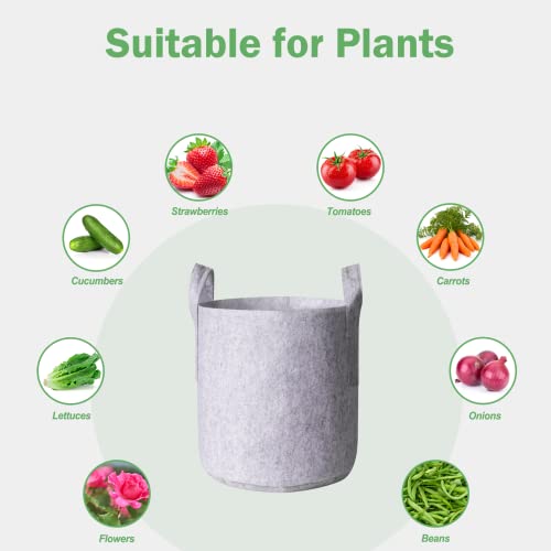 DECORLIFE 12-Pack Grow Bags, 5 Gallon Thickened Nonwoven Fabric Pots with Handles, Grey, Come with Plant Labels