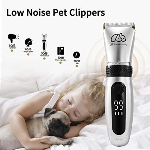 Pet Clippers Professional Dog Grooming kit Adjustable Low Noise High Power Rechargeable Cordless Pet Grooming Tools , Hair Trimmers for Dogs and Cats, Washable(IPX5), with LED Display.