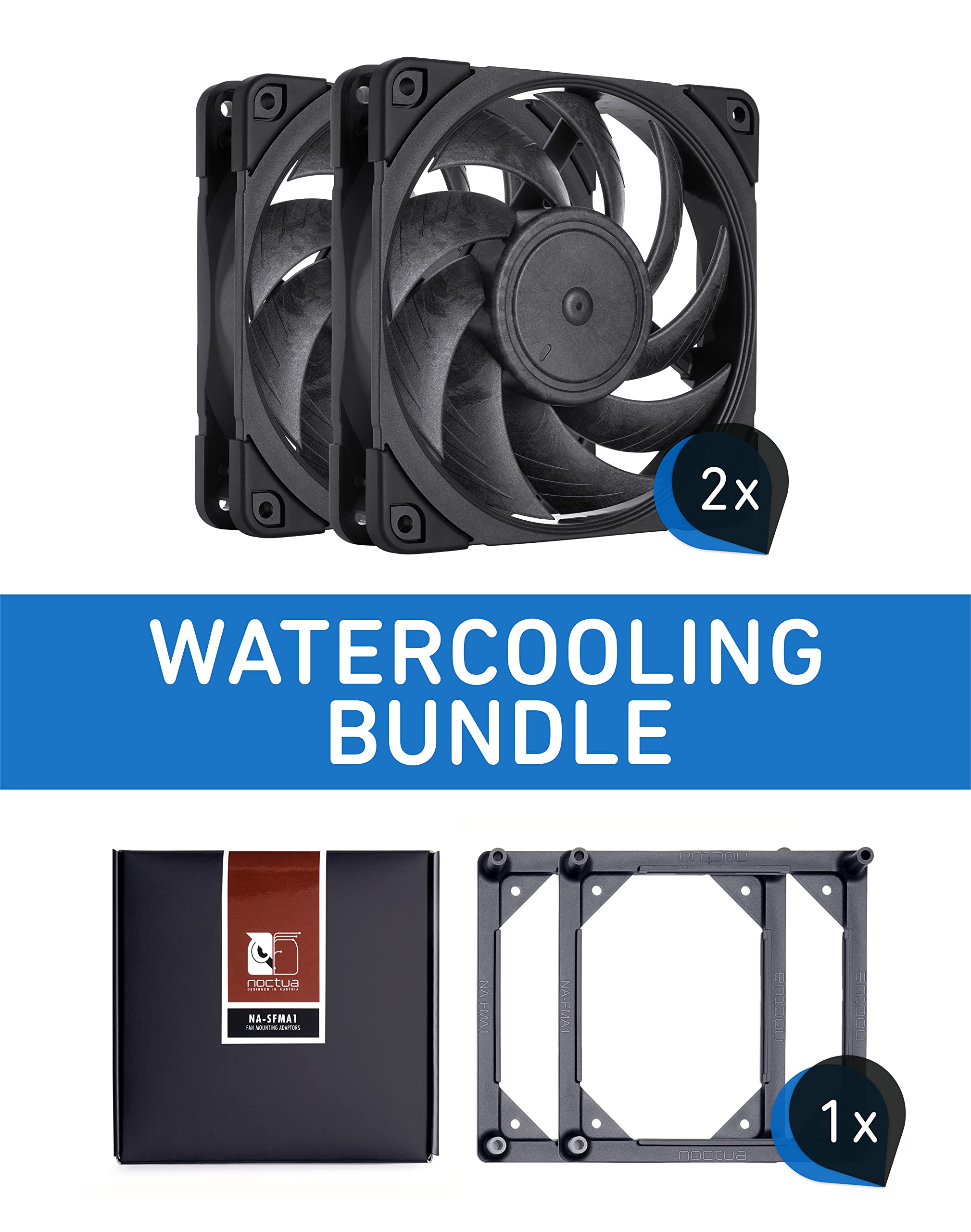Noctua Bundle: 2X NF-A12x25 PWM chromax.Black.swap + 1x NA-SMFA1, Set for 280mm Water Cooling Radiator