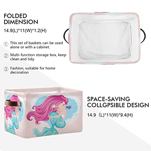 Storage Basket Cube Cute Animal Mermaid Large Collapsible Toys Storage Box Bin Laundry Organizer for Closet Shelf Nursery Kids Bedroom,15x11x9.5 in,1 Pack