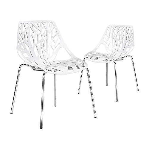 CangLong Modern Mid Century Plastic Shell Hollow Matal Legs Dining Chairs, set of 2, White 2