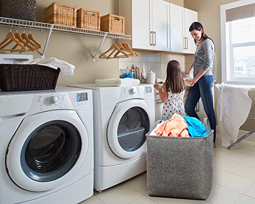 HS-TPP 75L Foldable Storage, Laundry Basket Drawstring, Fabric Storage Bin Basket ，Pet Storage Collection, Extended Handle for Easy Carrying, Used for Clothes and Toys, Grey，(18×15×23 inch)