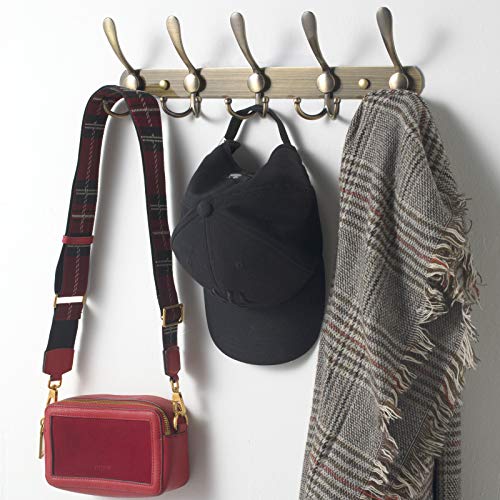 Coat Rack Wall Mounted, Coat Hanger Wall 5 Tri Hooks Heavy Duty Stainless Steel Coat Hook Rail for Coats Towels Purse Robes Keys and Hats(Copper)