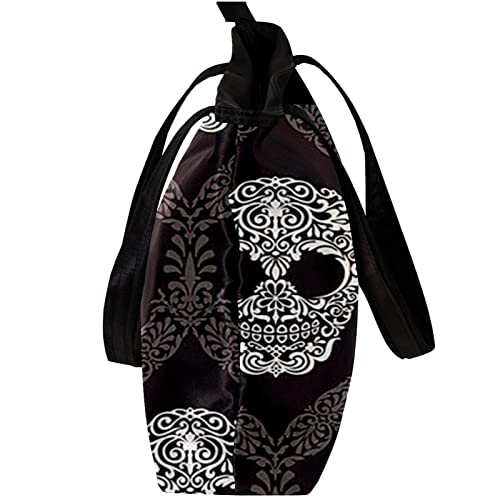 Women's Large Size Canvas Shoulder Bag Hobo Crossbody Handbag Casual Tote, Grey Skull Vintage