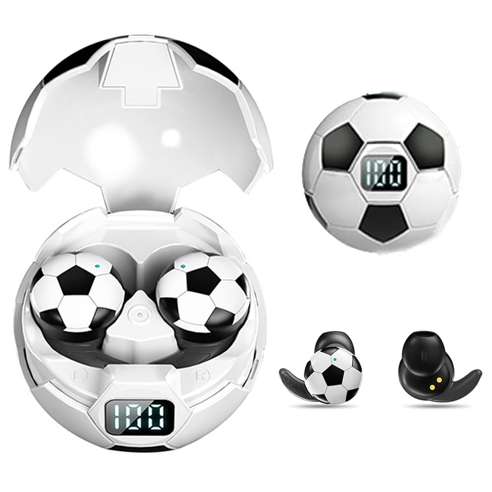 N/0 Soccer Bluetooth 5.1 Wireless Earbuds Sport Headphones IPX7 Waterproof Earbuds Headset with Charging Case Hands-Free Calling Deep Bass Stereo Ear Buds Noise Cancelling Earphones for Gym Running
