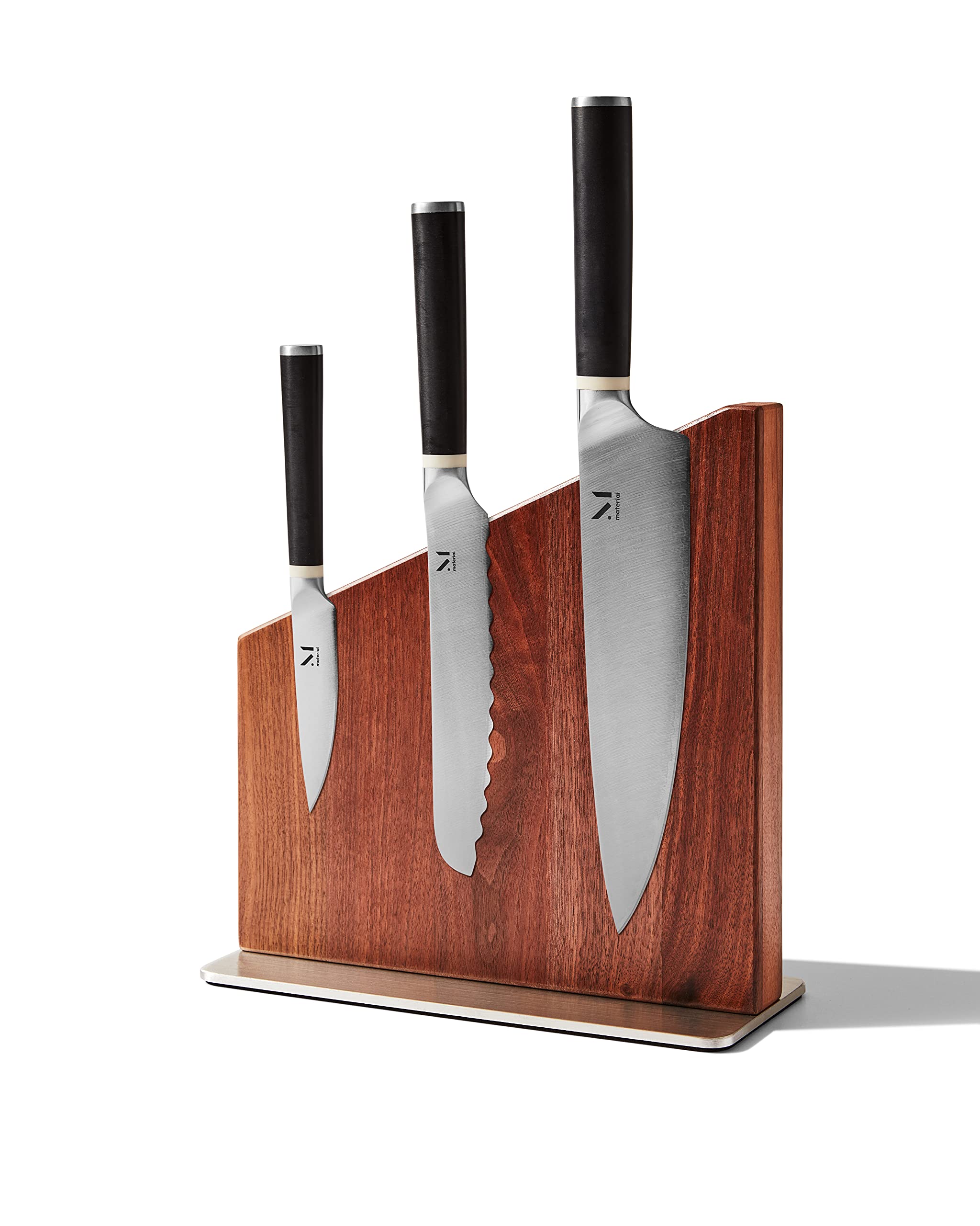Material - Magnetic Knife Block Set - Kitchen Knife Set - Knife Block, 8" Chef Knife, 6" Serrated Bread Knife, 4" Paring Knife, Walnut/Almost Black