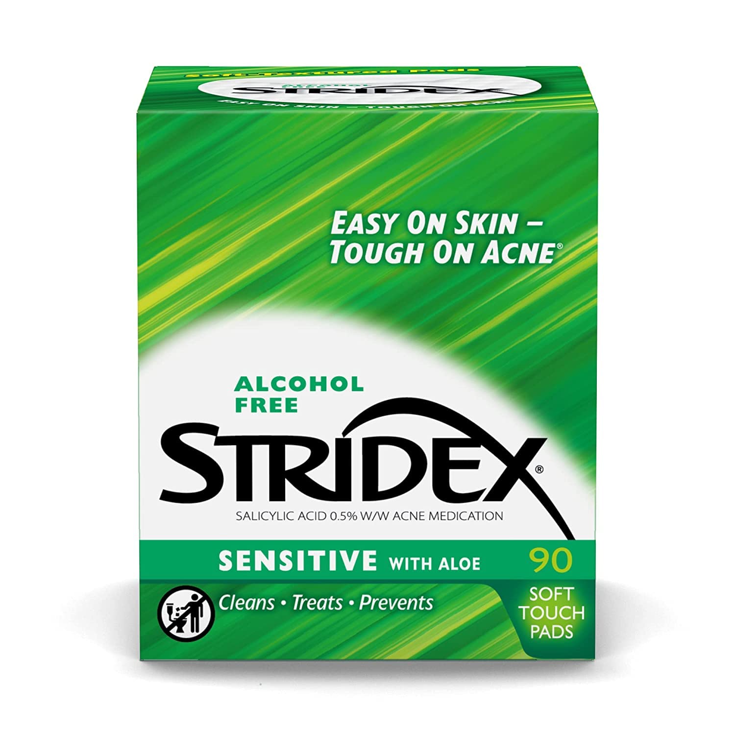 Stridex Medicated Acne Pads, Sensitive, 90 Count, Pack of 3 – Facial Cleansing Wipes, Alcohol-Free Face Pads, Acne Treatment for Face, For Mild to Moderate Acne, Smooth Application