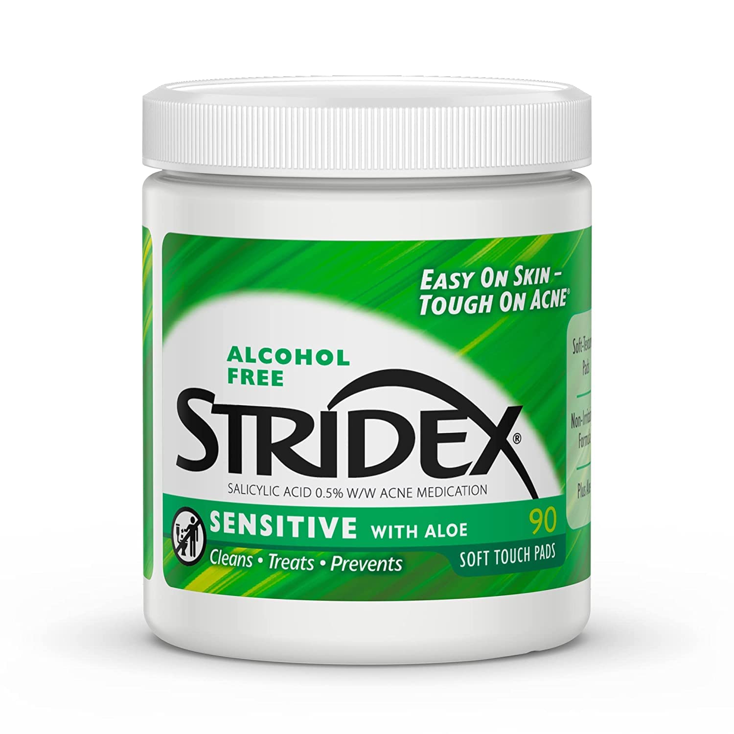 Stridex Medicated Acne Pads, Sensitive, 90 Count, Pack of 3 – Facial Cleansing Wipes, Alcohol-Free Face Pads, Acne Treatment for Face, For Mild to Moderate Acne, Smooth Application