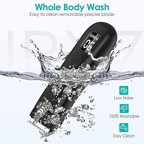 ATESON Men's Body Hair Trimmer, Electric Pubic & Groin Hair Trimmer with LED Light, Waterproof, Black