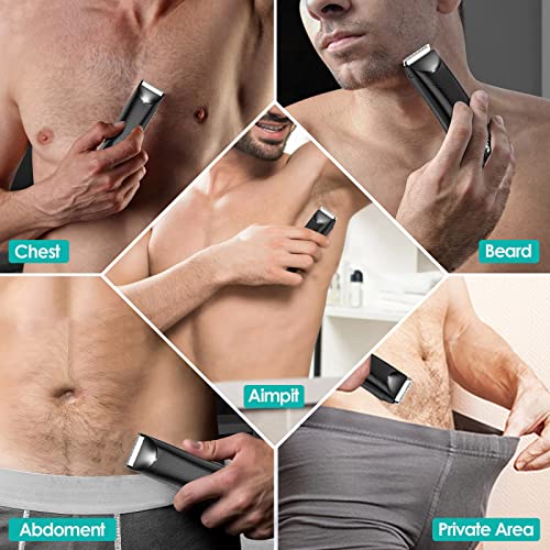 ATESON Men's Body Hair Trimmer, Electric Pubic & Groin Hair Trimmer with LED Light, Waterproof, Black
