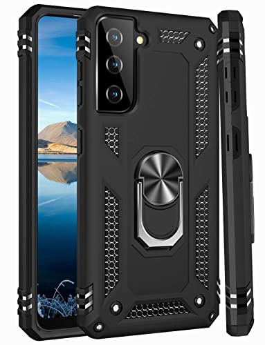 IKAZZ Galaxy S21 Plus Case,Samsung S21 Plus Cover Military Grade Shockproof Heavy Duty Protective Phone Case Pass 16ft Drop Test with Magnetic Kickstand for Samsung Galaxy S21 Plus Black