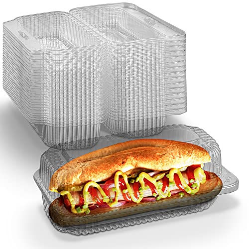 MT Products Clear Plastic Bakery or Hot Dog Small Container with Hinged Lid Size 6 1/2 in x 2 3/4 in x 2 9/16 in Keep your Food Fresh and Tasty (30 Pieces) - Made in The USA