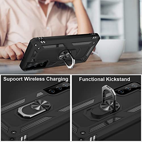 IKAZZ Galaxy S21 Plus Case,Samsung S21 Plus Cover Military Grade Shockproof Heavy Duty Protective Phone Case Pass 16ft Drop Test with Magnetic Kickstand for Samsung Galaxy S21 Plus Black