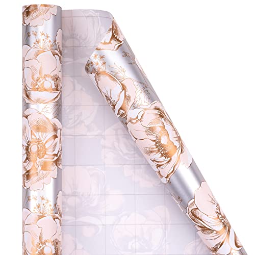MAYPLUSS Wrapping Paper Roll - Mini Roll - 17 inch X 120 inch Per roll - 3 Different Pink and Gray Floral Design (42.3 sq.ft.ttl)