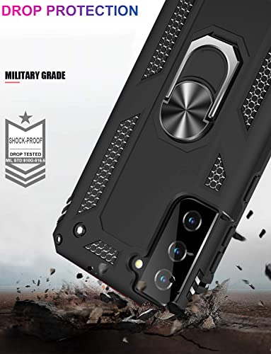 IKAZZ Galaxy S21 Plus Case,Samsung S21 Plus Cover Military Grade Shockproof Heavy Duty Protective Phone Case Pass 16ft Drop Test with Magnetic Kickstand for Samsung Galaxy S21 Plus Black