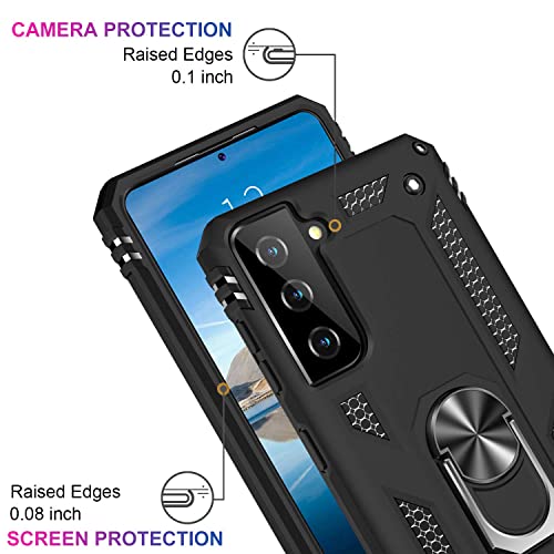IKAZZ Galaxy S21 Plus Case,Samsung S21 Plus Cover Military Grade Shockproof Heavy Duty Protective Phone Case Pass 16ft Drop Test with Magnetic Kickstand for Samsung Galaxy S21 Plus Black