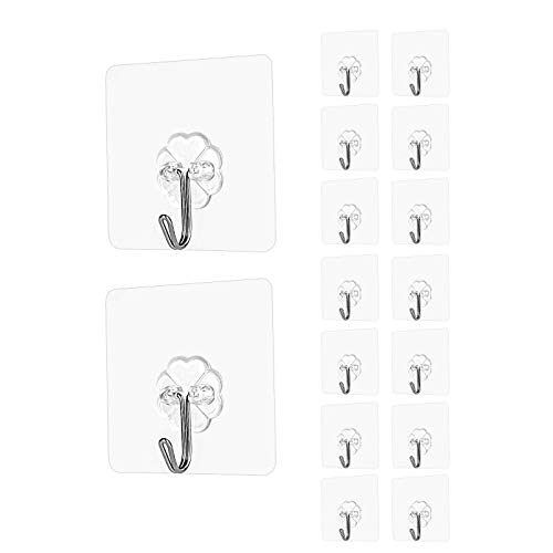 Adhesive Hooks Wall Hooks 14 lb(MAX), Nail Free Heavy Duty Hanger Utility Hooks for Bathroom and Kitchen 16 Packs