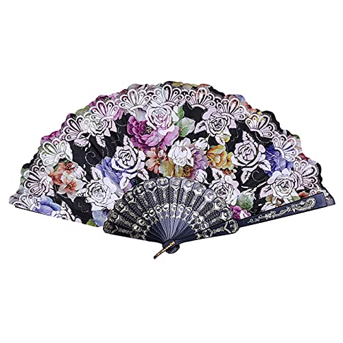 ONILA Folding Hand Fan Flower Fans Rose Bronzing Lace Wedding Folding Retro Silk Fan Dance Decor Chinese Style Party Hand Held Flower Fans Handheld Fans (Color : Pink)