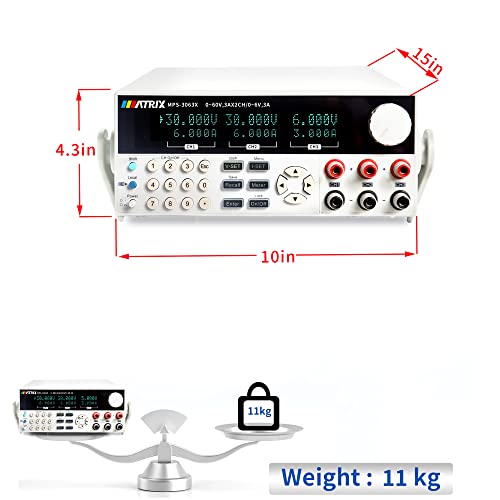 MATRIX MPS3033X Programmable Linear DC Bench Power Supply,3 Channel 0-30V/0-3A Adjustable,Single Channel 0-6V/0-3A Adjustable Regulated Output High Precision 1mV/1mA Resolution Low Ripple and Noise
