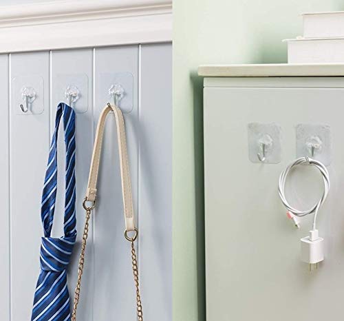 Adhesive Hooks Wall Hooks 14 lb(MAX), Nail Free Heavy Duty Hanger Utility Hooks for Bathroom and Kitchen 16 Packs