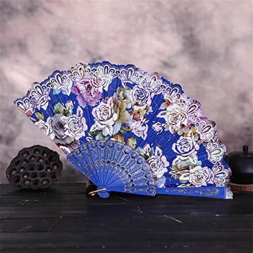 ONILA Folding Hand Fan Flower Fans Rose Bronzing Lace Wedding Folding Retro Silk Fan Dance Decor Chinese Style Party Hand Held Flower Fans Handheld Fans (Color : Pink)