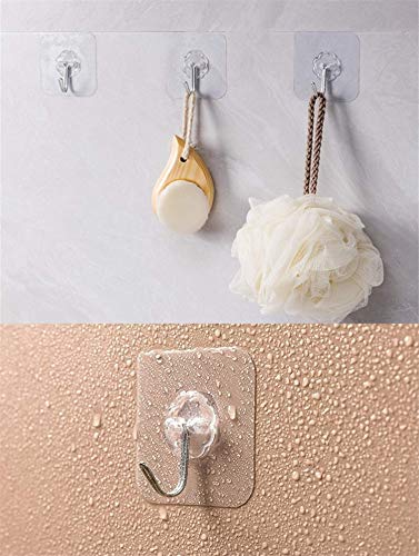 Adhesive Hooks Wall Hooks 14 lb(MAX), Nail Free Heavy Duty Hanger Utility Hooks for Bathroom and Kitchen 16 Packs