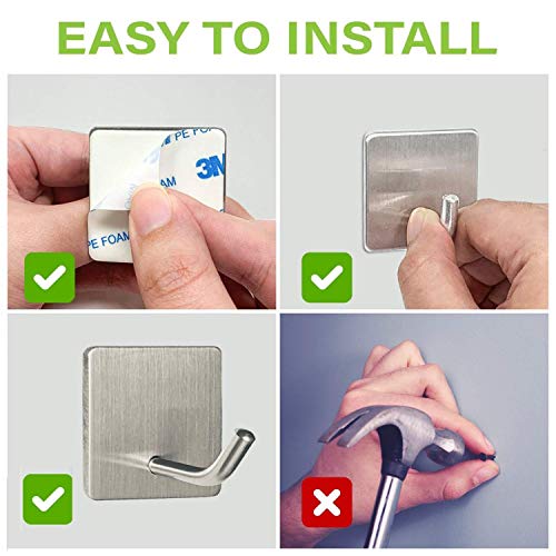 Self Adhesive Hooks by ishopee β Heavy Duty Stick Hanging Hooks for Bathroom Kitchen Wall β Reusable Stick on Hooks β Waterproof Stainless Steel Towel Hangers and Organizers, 6 Pack