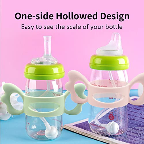 FAREVER Baby Bottle Handles, Silicone Wide-Neck Baby Bottle Handle, Outer Diameter Over 6cm for Bottle Pink/White/Blue/Green (4 Pack)