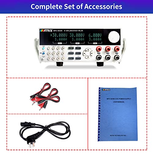 MATRIX MPS3033X Programmable Linear DC Bench Power Supply,3 Channel 0-30V/0-3A Adjustable,Single Channel 0-6V/0-3A Adjustable Regulated Output High Precision 1mV/1mA Resolution Low Ripple and Noise
