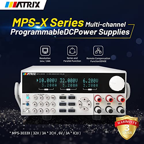 MATRIX MPS3033X Programmable Linear DC Bench Power Supply,3 Channel 0-30V/0-3A Adjustable,Single Channel 0-6V/0-3A Adjustable Regulated Output High Precision 1mV/1mA Resolution Low Ripple and Noise