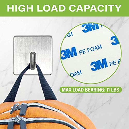 Self Adhesive Hooks by ishopee β Heavy Duty Stick Hanging Hooks for Bathroom Kitchen Wall β Reusable Stick on Hooks β Waterproof Stainless Steel Towel Hangers and Organizers, 6 Pack