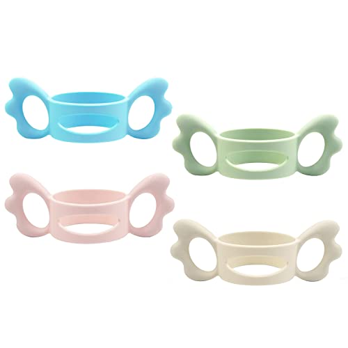 FAREVER Baby Bottle Handles, Silicone Wide-Neck Baby Bottle Handle, Outer Diameter Over 6cm for Bottle Pink/White/Blue/Green (4 Pack)