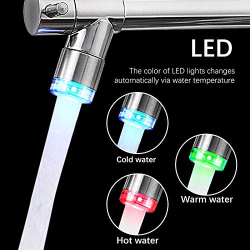 DJS Kitchen Faucet with Pull Down Sprayer, Faucet for Kitchen Sink, High Arch Stainless Steel Single Handle Spring Kitchen Faucets with Deck Plate for 1 or 3 Holes for Sink. DJS-CFLT-2020N-Lock-LED-DP