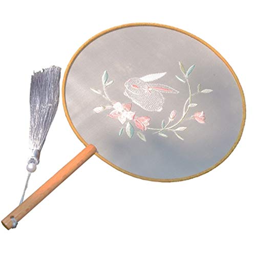 Decorative Folding Fans Handheld Fans Chinese Style Classical Embroidery Silk Round Palace Fan Female Long Handle Ancient Dance Fan for Wall Decoration Elegant Hand Fans Vintage Style