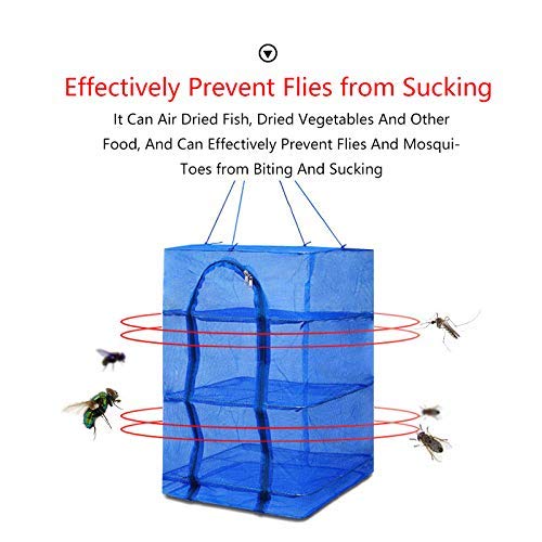 MAHDETP 2.2ft 3 Layer Non-Toxic Nylon Netting Foldable Drying Rack for Fish Vegetables Fruit Herb Practical Hanging Net Dry Cage(15.7 x15.7 x25.6inch)