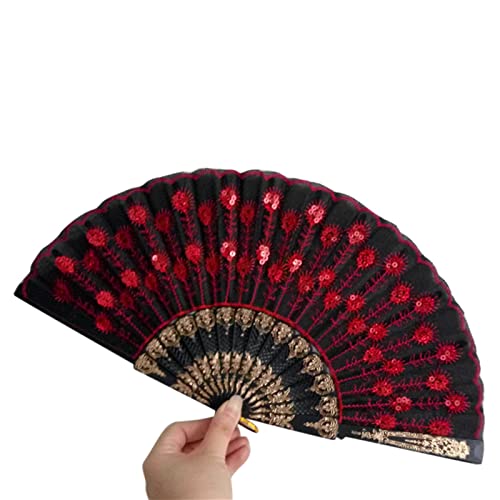 ONILA Folding Hand Fan Pattern Spanish Lace Silk Folding Hand Held Dance Fan Flower Silk Wedding Hand Fan Cool Bamboo Flower Hand Fans Personalized Handheld Fans (Color : G)