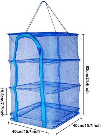 MAHDETP 2.2ft 3 Layer Non-Toxic Nylon Netting Foldable Drying Rack for Fish Vegetables Fruit Herb Practical Hanging Net Dry Cage(15.7 x15.7 x25.6inch)