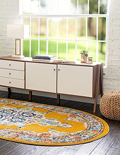 Unique Loom Parker Collection Area Rug - Merakli (4' 1" x 6' 1" Oval, Yellow/ Brown)