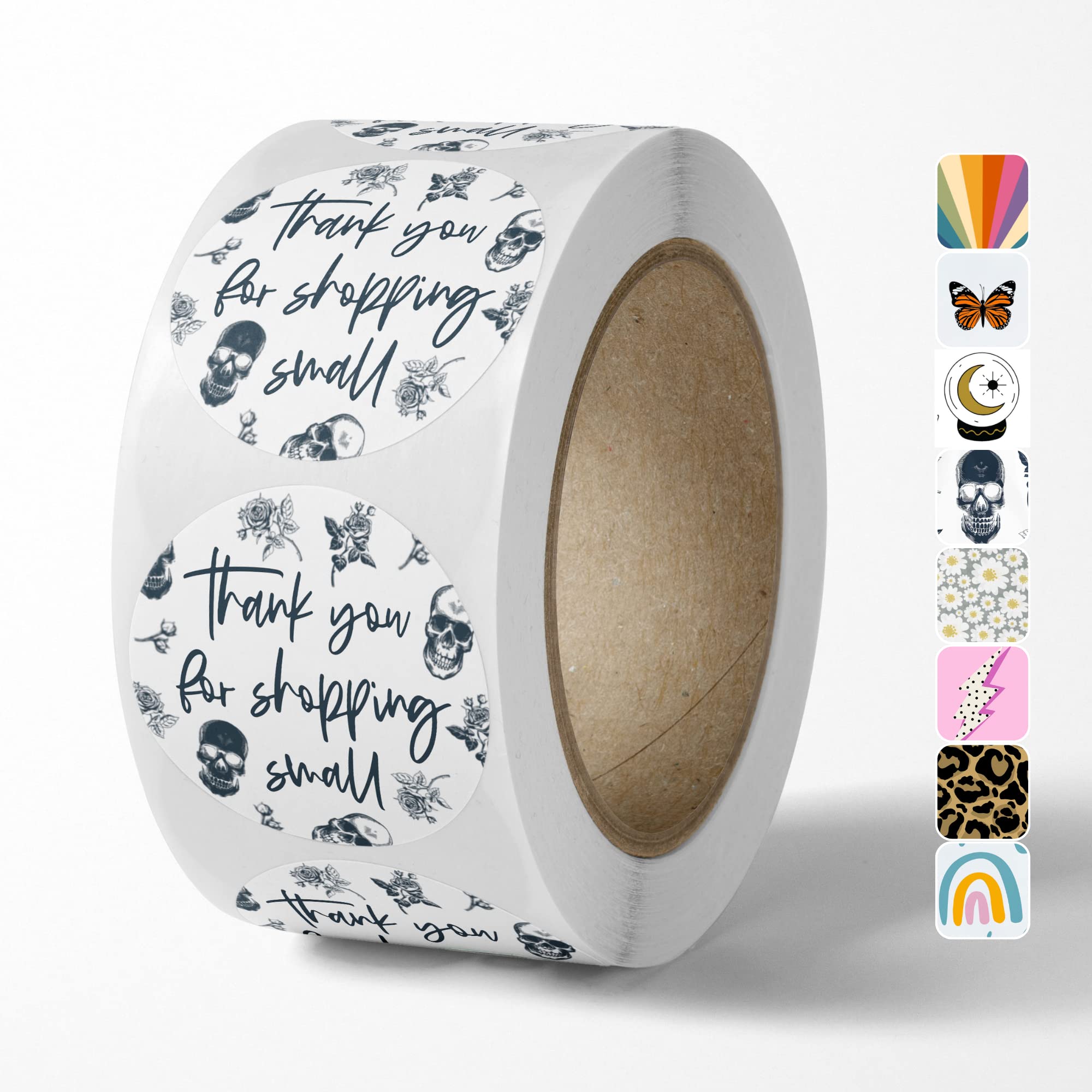 Cute Thank You Stickers (500 Count) Thank You for Supporting My Small Business Stickers 1.5” Round Waterproof Stickers Small Business Supplies Thank You Sticker Rolls - Skull Rose