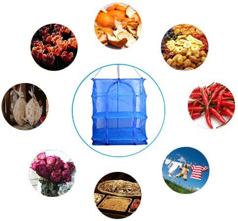 MAHDETP 2.2ft 3 Layer Non-Toxic Nylon Netting Foldable Drying Rack for Fish Vegetables Fruit Herb Practical Hanging Net Dry Cage(15.7 x15.7 x25.6inch)